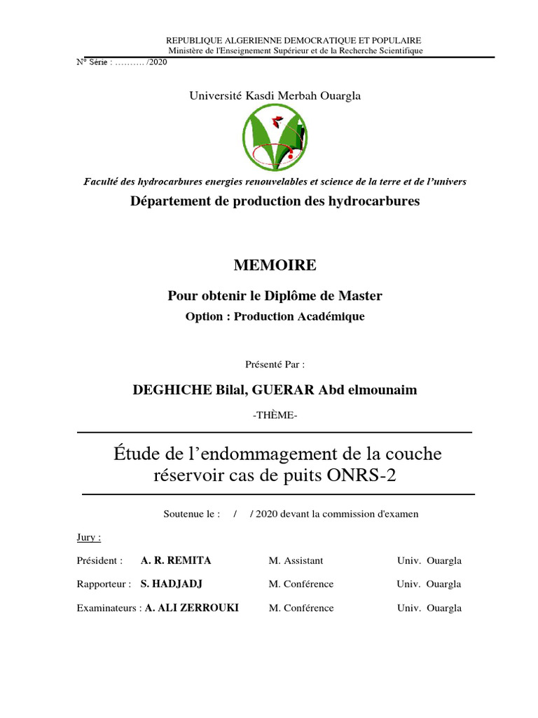 Mémoire Final.2020 (Deghiche Bilal Et Guerar Abd El.m M2 PA) | PDF | Grès | Filtration