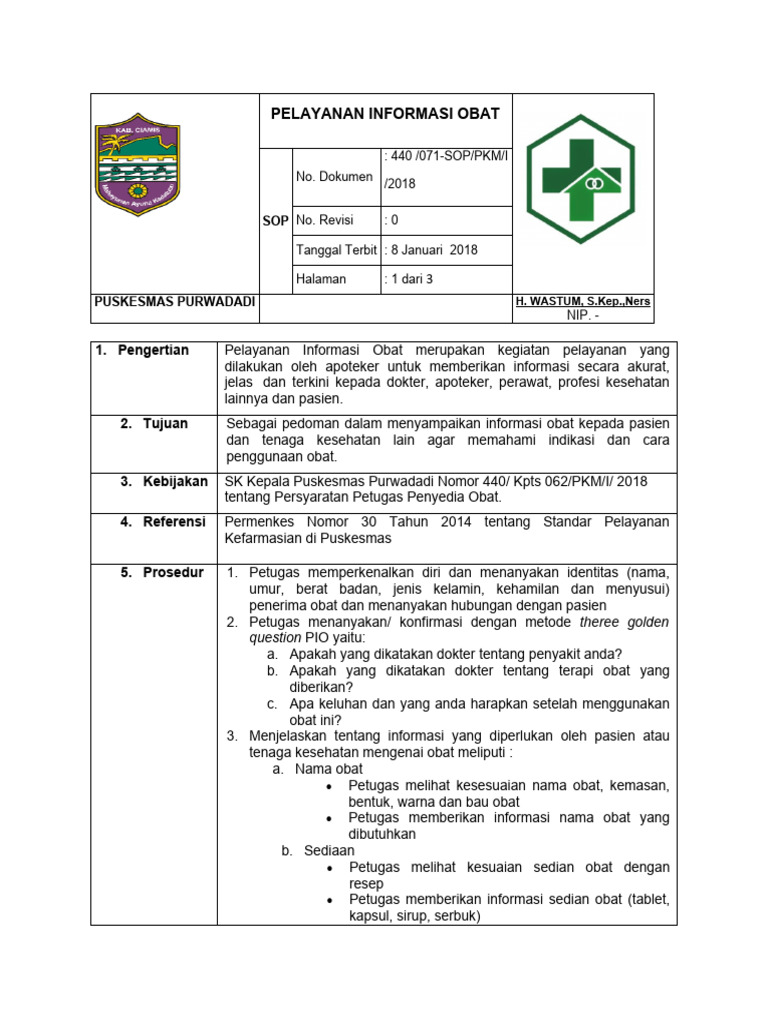 SOP Pelayanan Informasi Obat | PDF