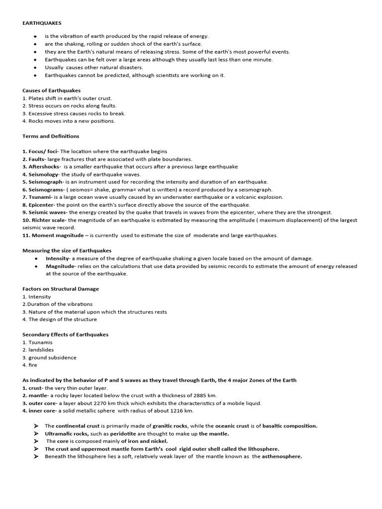 Earthquake Notes | Download Free PDF | Earthquakes | Geology