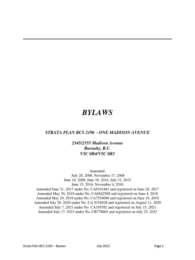 BCS 2196 Current Bylaws 2023 | PDF | Flooring | Pet