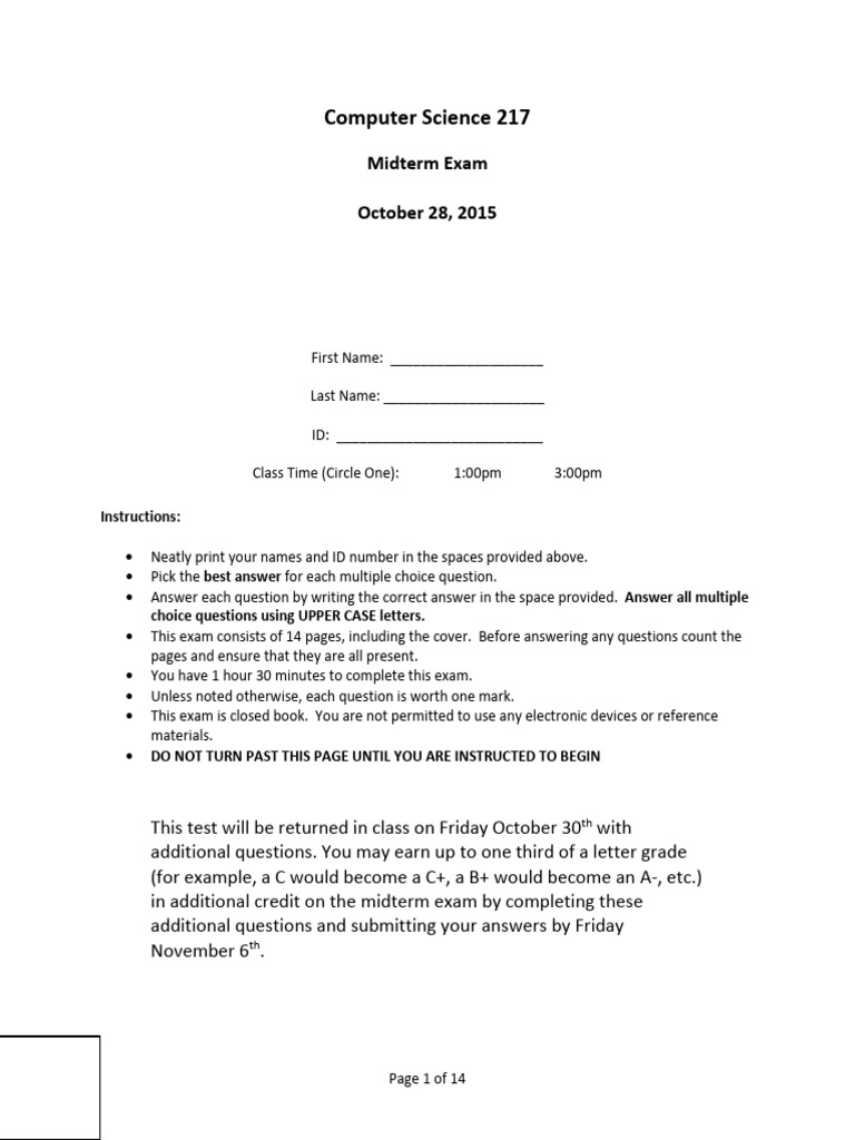 MidtermExam F15 | PDF | Computer Program | Programming