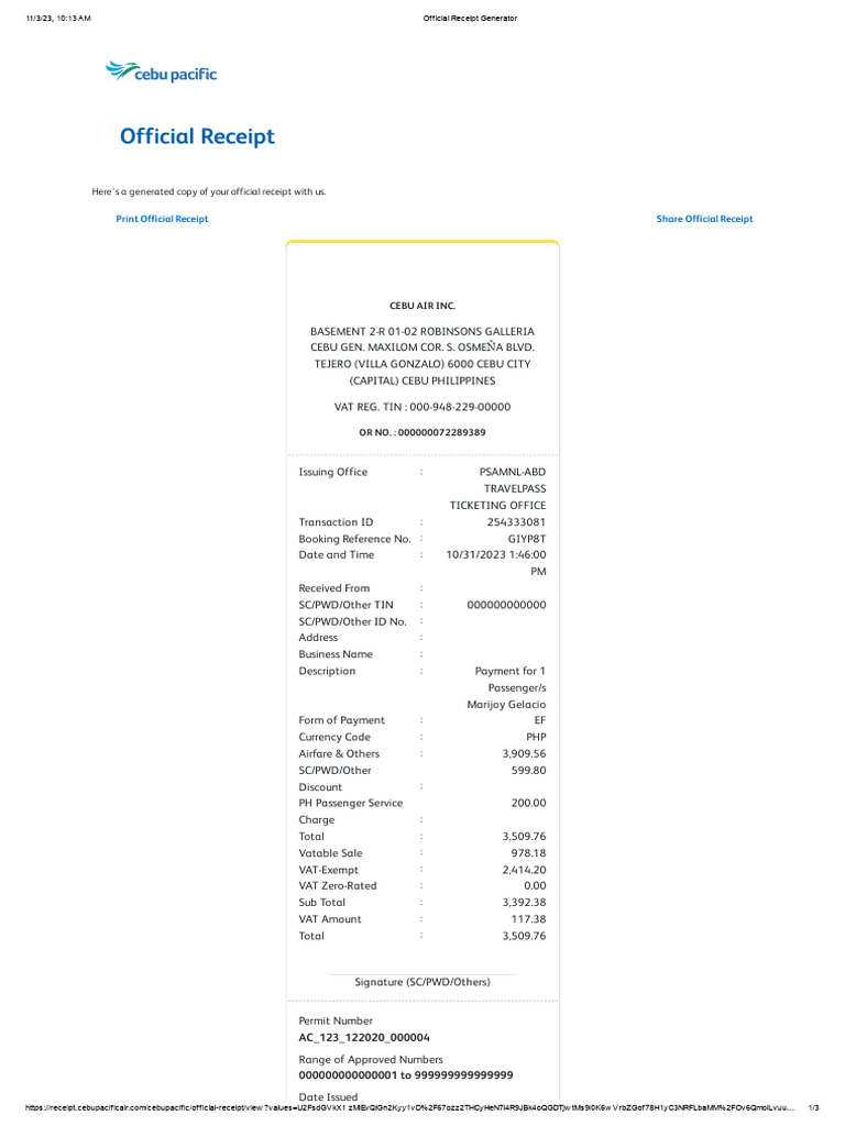 Official Receipt Generator | PDF | Service Industries | Aviation