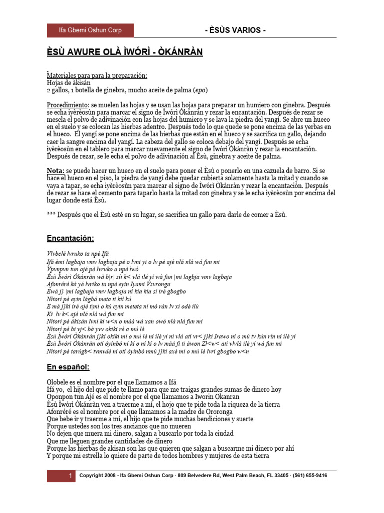Esu IWORI OKANRAN | PDF | Cocina, comidas y vino | Religión y ...