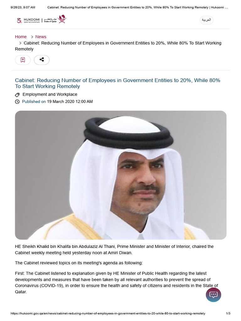 6) 19-03-2020-Cabinet - Reducing Number of Employees in Government ...