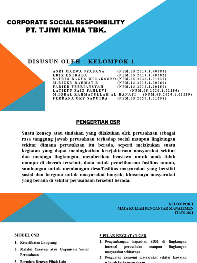 Kelompok 1 - CSR PT Tjiwi Kimia TBK | PDF