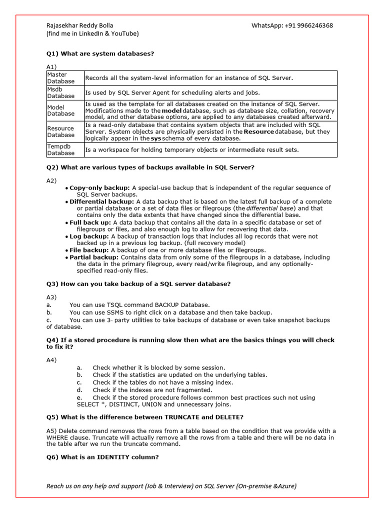SQL DBA Interview Questions | PDF | Databases | Relational Database