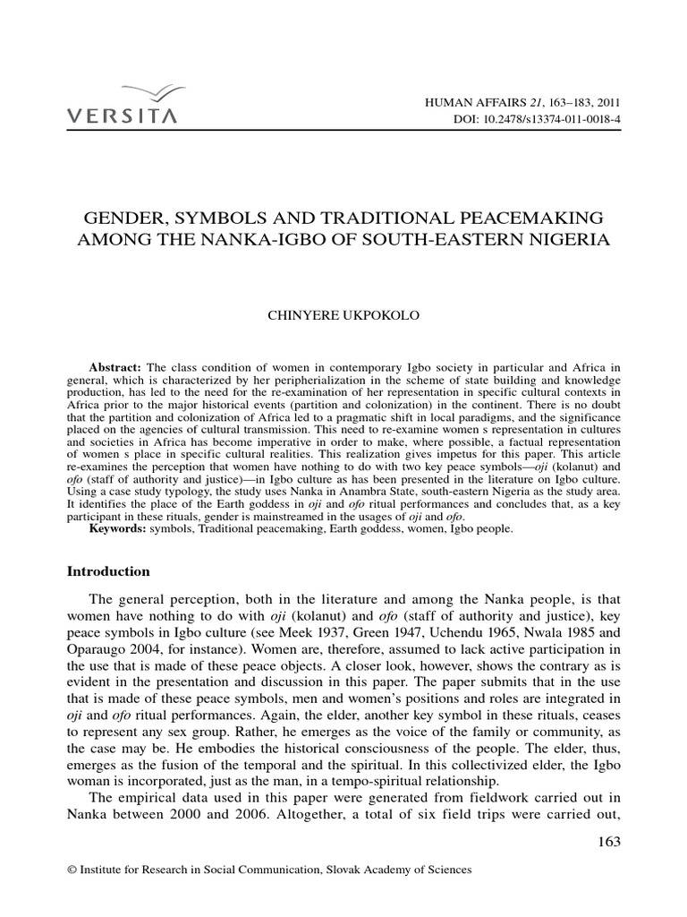 Gender, Symbols and Traditional Peacemaking Among The Nanka-Igbo of ...