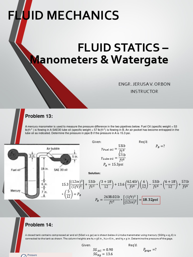 Fm Fluid Statics 2 Pdf Pressure Measurement Pressure