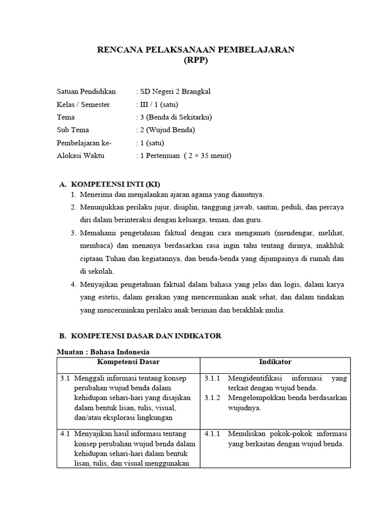 RPP Mengajar SD Kelas 3 | PDF | Seni & Disiplin Bahasa | Sains & Matematika