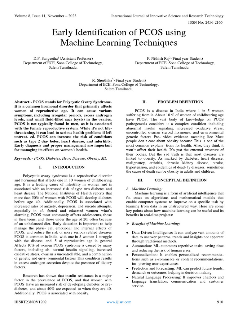 Early Identification Of Pcos Using Machine Learning Techniques Pdf Polycystic Ovary Syndrome