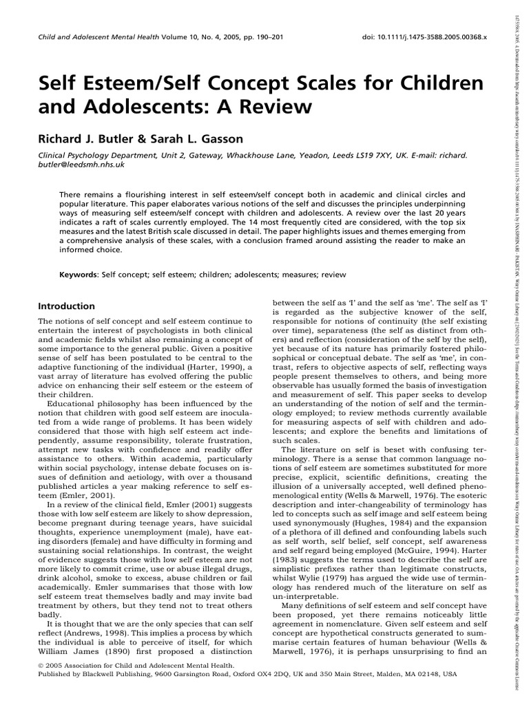 Review of Self-Concept Scales for Youth | PDF | Self Esteem | Self Concept