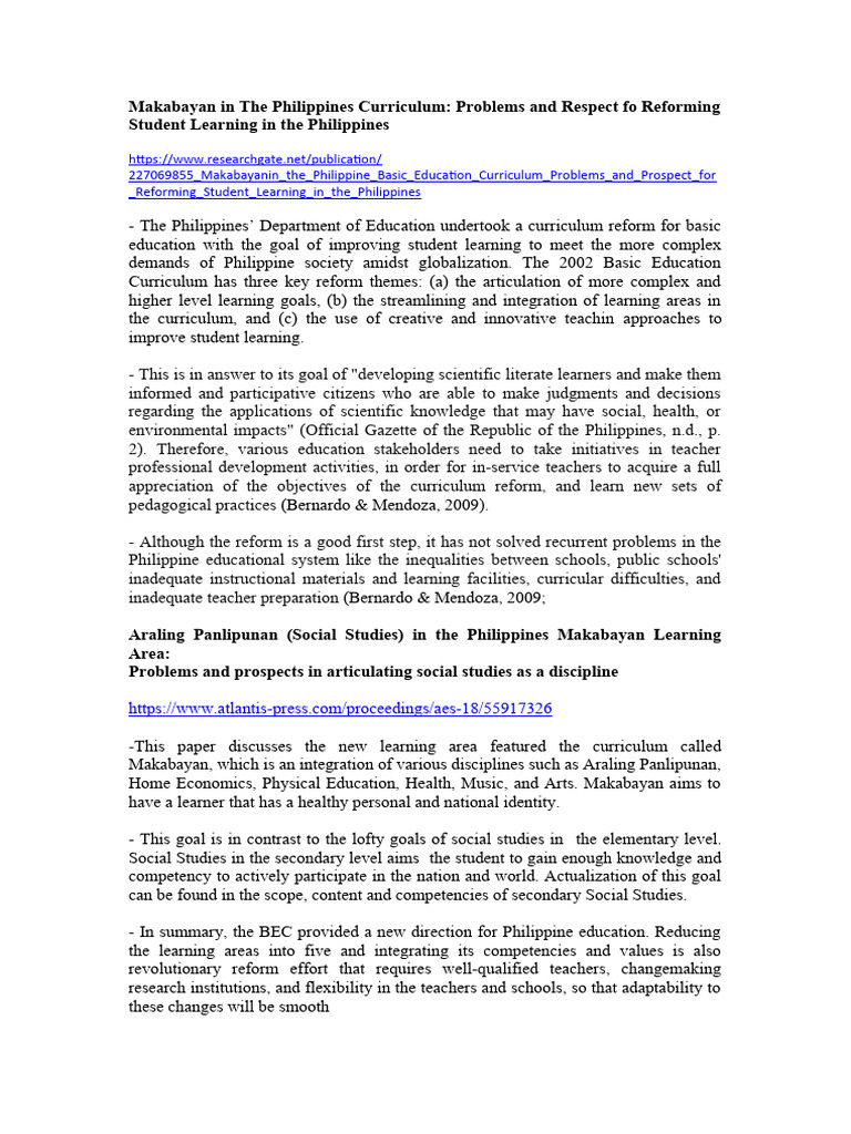 Makabayan Curriculum Reform Challenges | PDF | Curriculum | Teachers