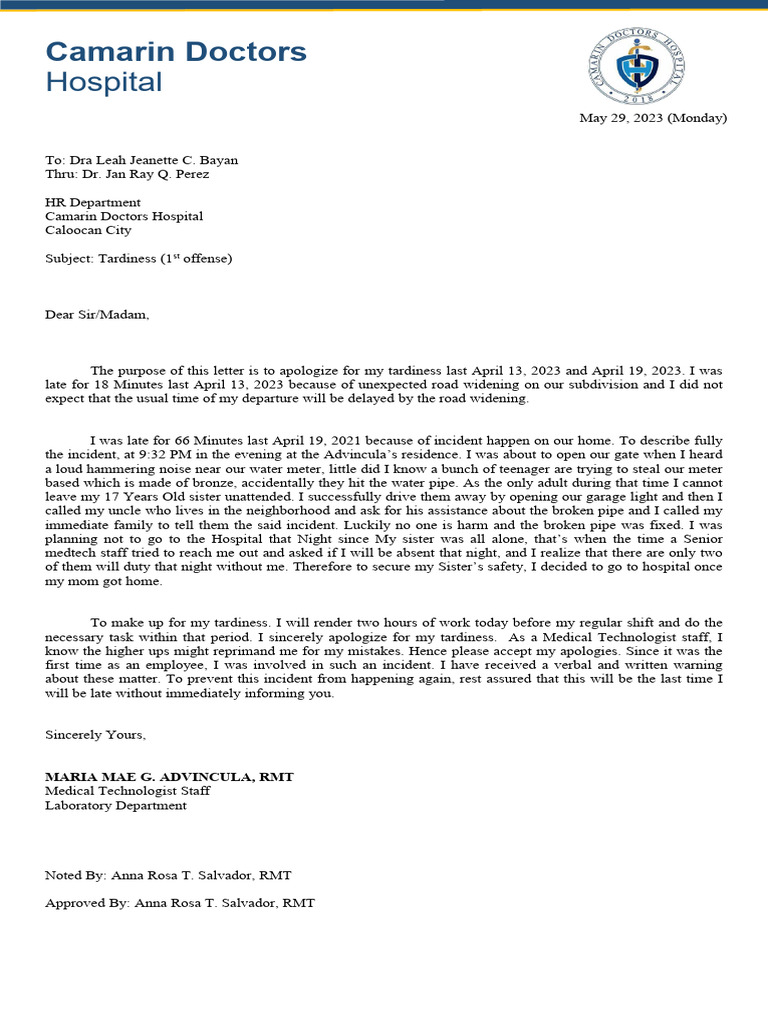 Apology for Tardiness | PDF
