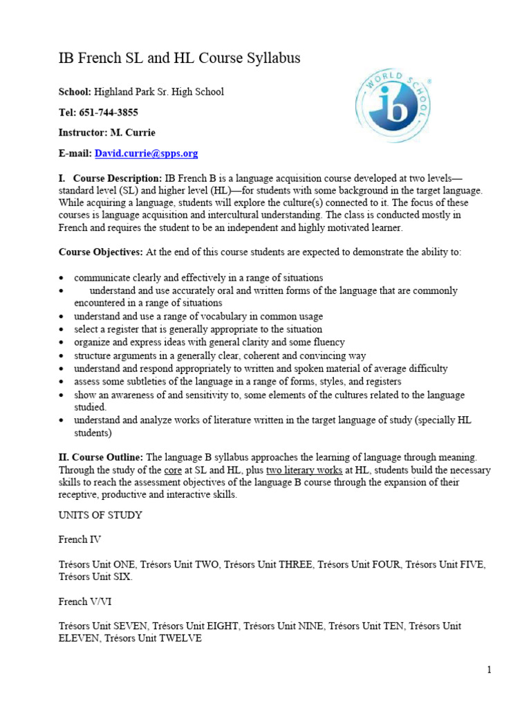 IB French SL - HL Sylabus | PDF | Second Language | Language Acquisition
