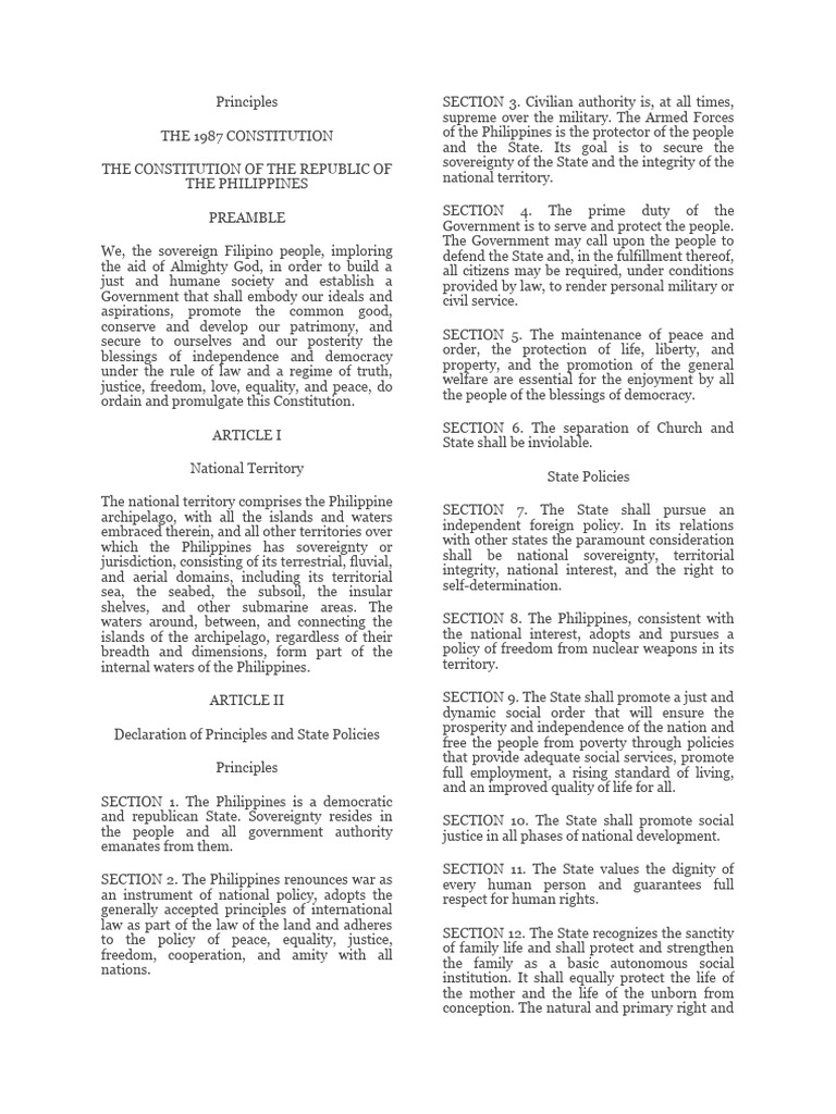Constitution of The Philippines 1987 | PDF | United States House Of ...
