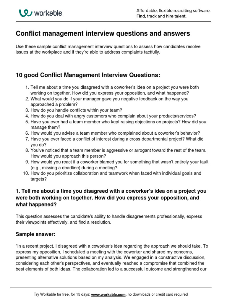 Conflict Management Interview Insights | PDF | Conflict Resolution ...