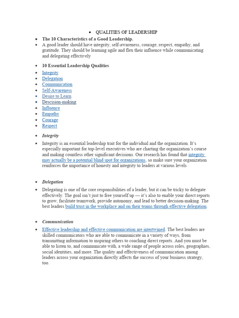 Qualities of Leadership | PDF | Leadership | Empathy