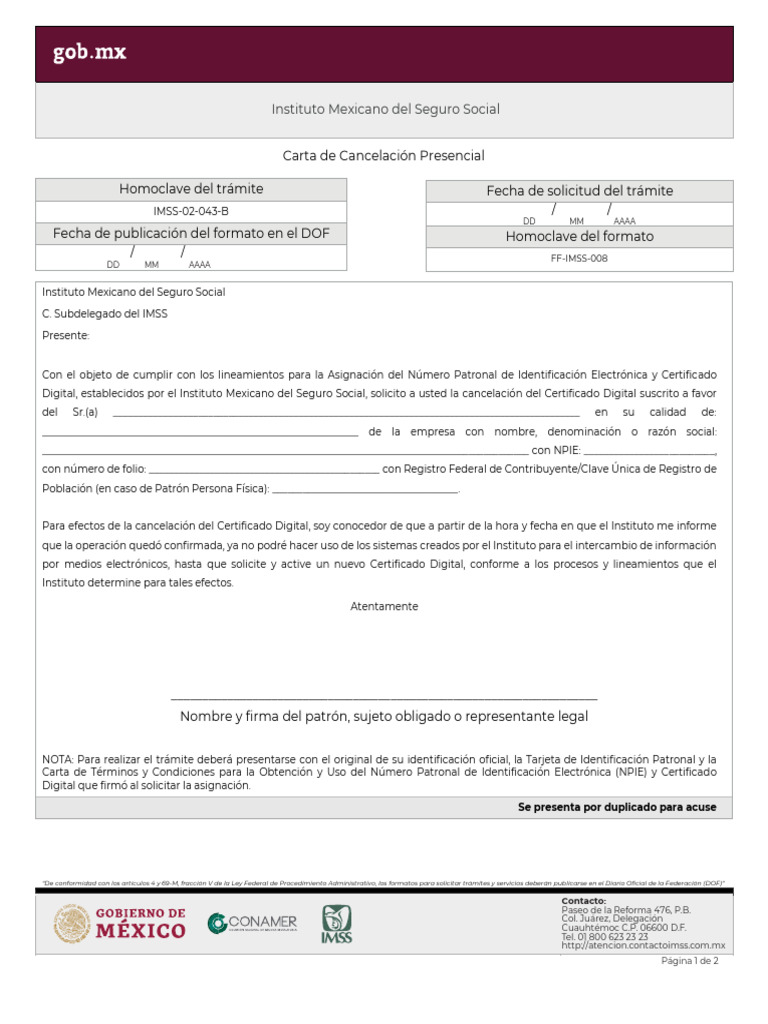 Carta de Cancelación Presencial IMSS | PDF | Gobierno