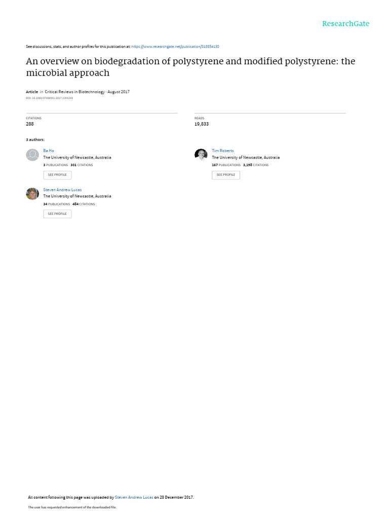 An Overview On Biodegradation of Polystyrene and Modified Polystyrene ...