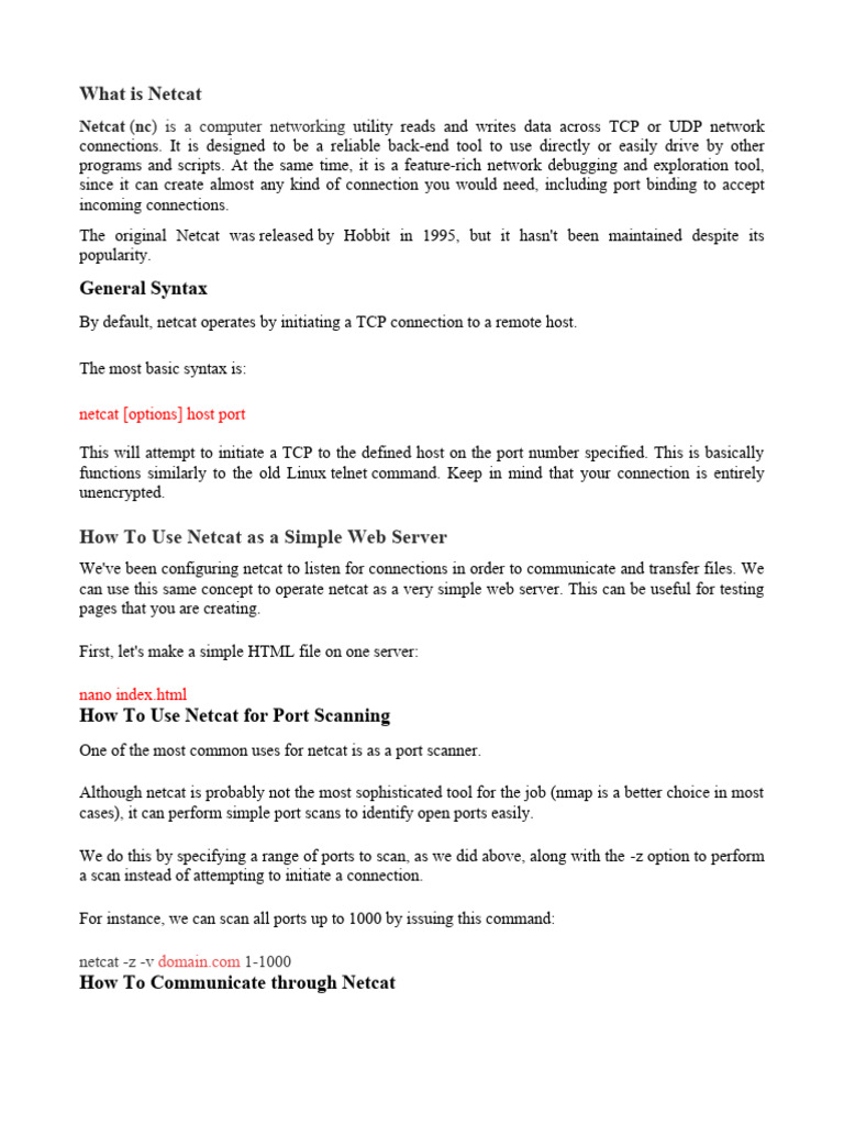 Netcat Sohaib 3008 | PDF | Port (Computer Networking) | Network Protocols