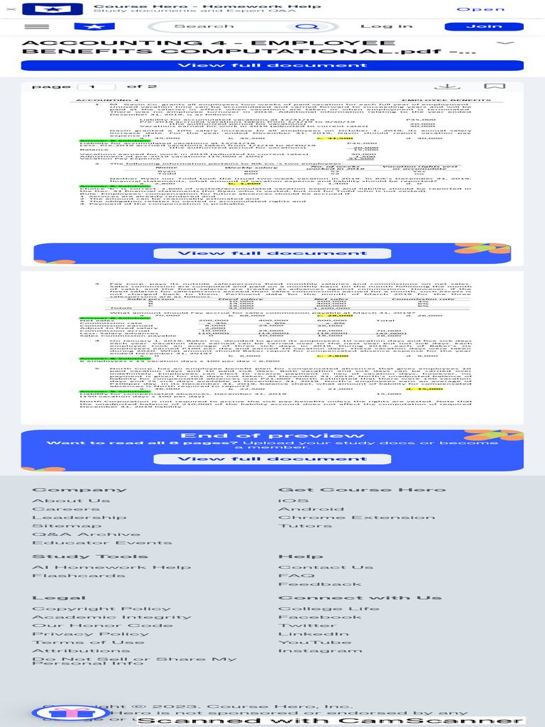 Accounting 4 - Employee Benefits Computational - PDF - ... : End of ...