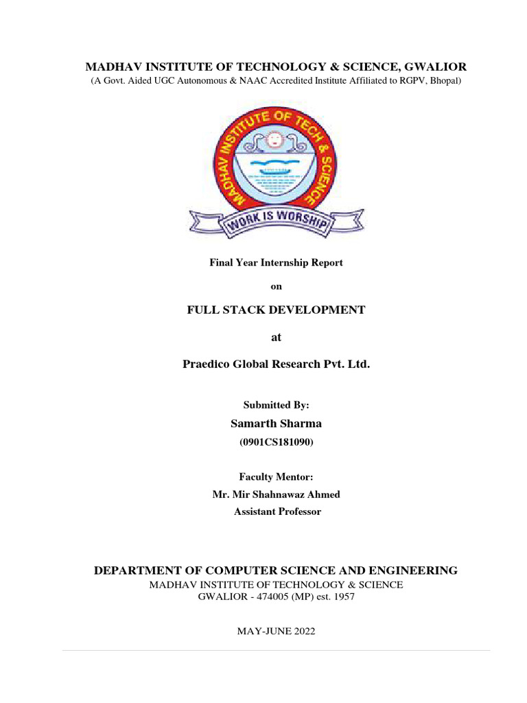 Final Year Internship on Full Stack Development | PDF | Customer ...