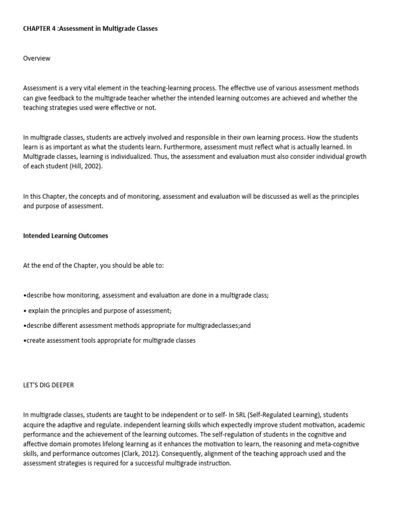 CHAPTER 4 Multigrade | PDF | Educational Assessment | Differentiated Instruction