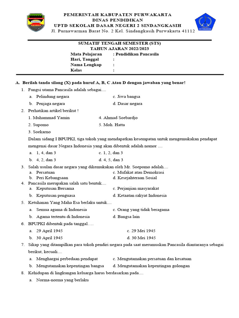 STS PKN Kelas 4 | PDF