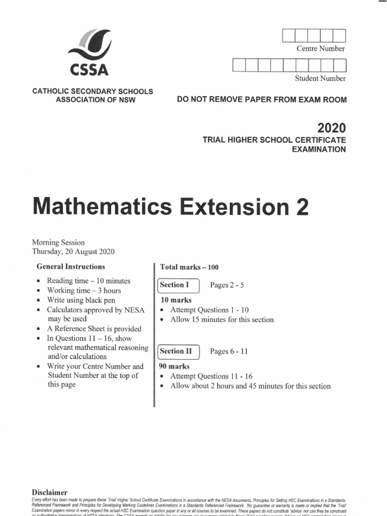 CSSA Ext 2 Trials 2020 | PDF