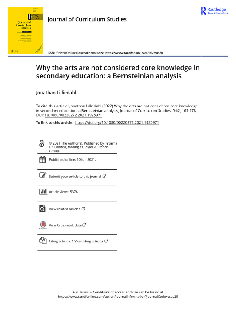 Why The Arts Are Not Considered Core Knowledge in Secondary Education A ...