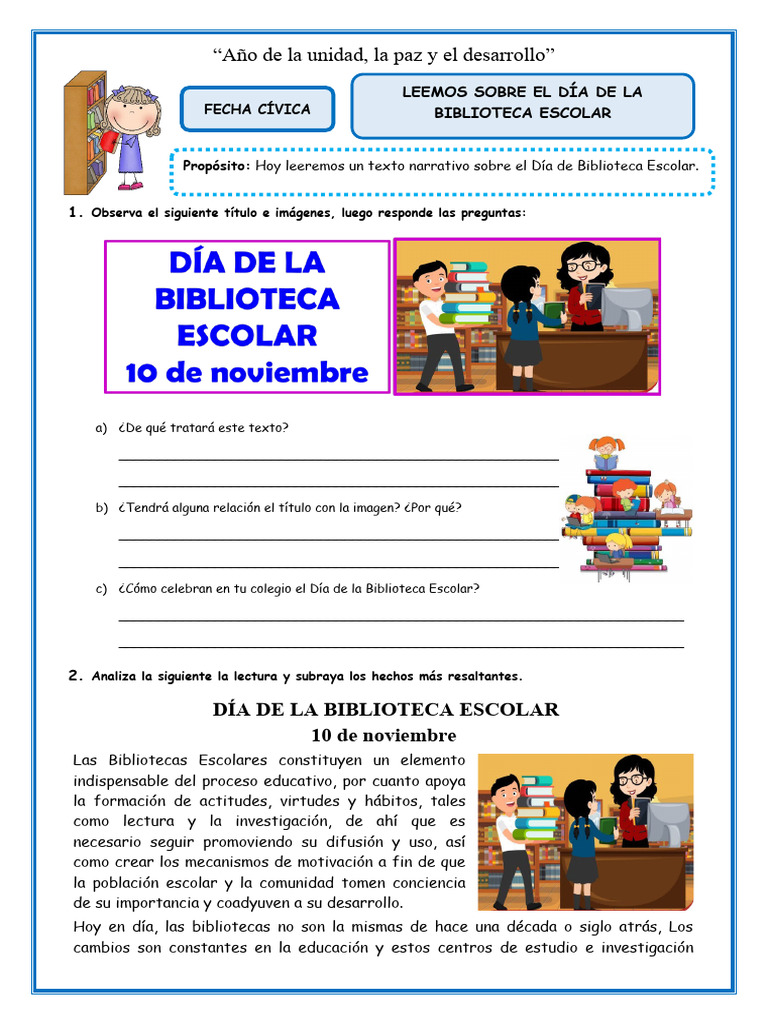 Día de La Biblioteca Escolar Ficha | PDF