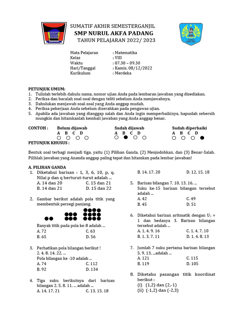 SUMATIF AKHIR SEMESTER GANJIL Kelas 8 | PDF