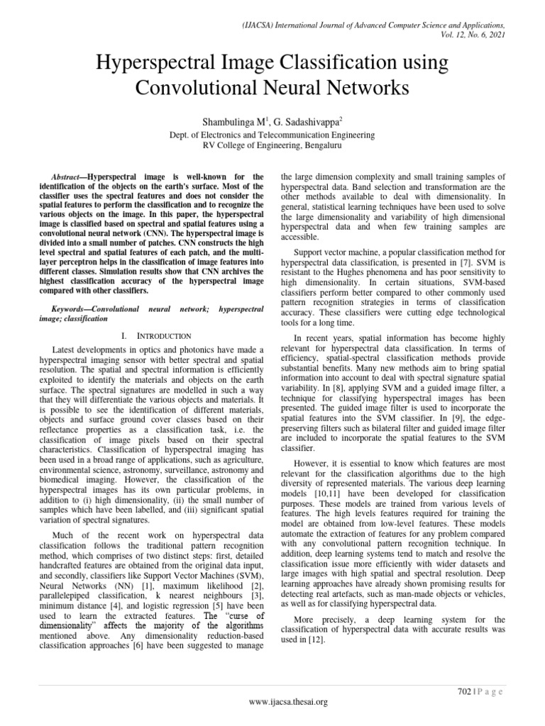 Paper 82-Hyperspectral Image Classification | PDF | Statistical Classification | Artificial ...