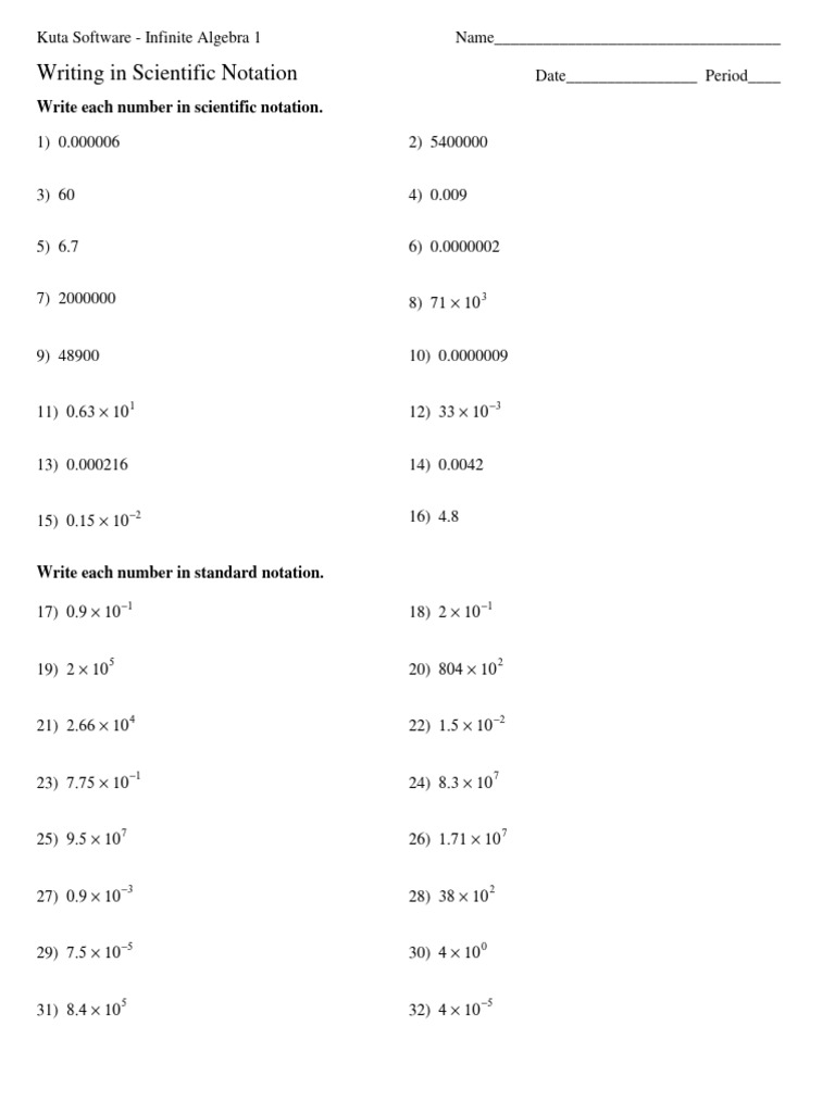 Writing Scientific Notation Pdf Mathematics Algebra