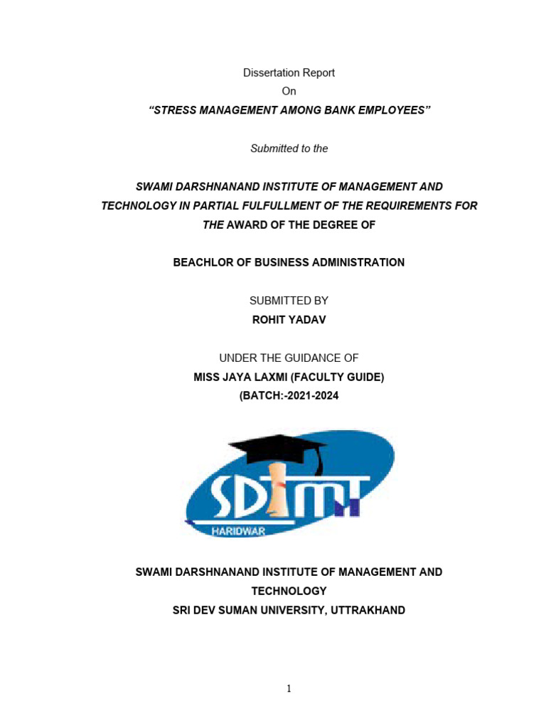 Project Report On Stress Management | PDF | Occupational Stress ...