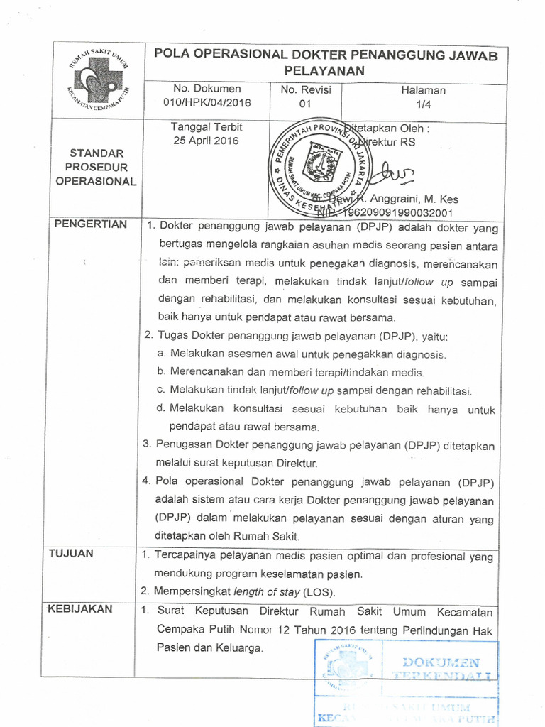 SPO Pola - Operasional - DPJP | PDF