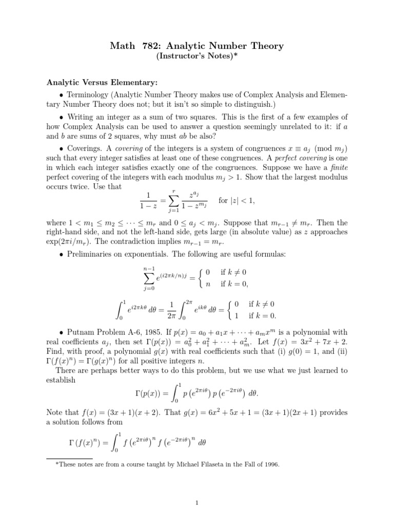 Analytic Number Theory Note | PDF | Mathematics | Arithmetic