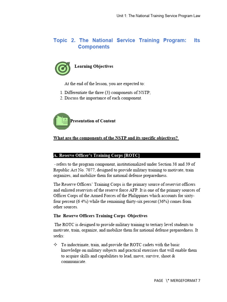 Topic 2. The National Service Training Program Its Components | PDF ...