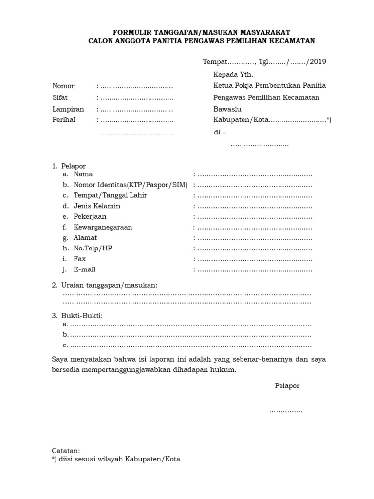 Formulir Tanggapan Masyarakat | PDF