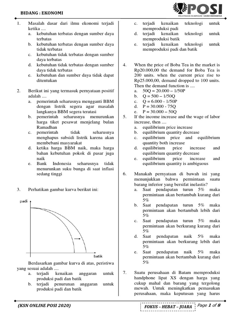Soal Ekomomi - KSN Online Posi 2020 | PDF