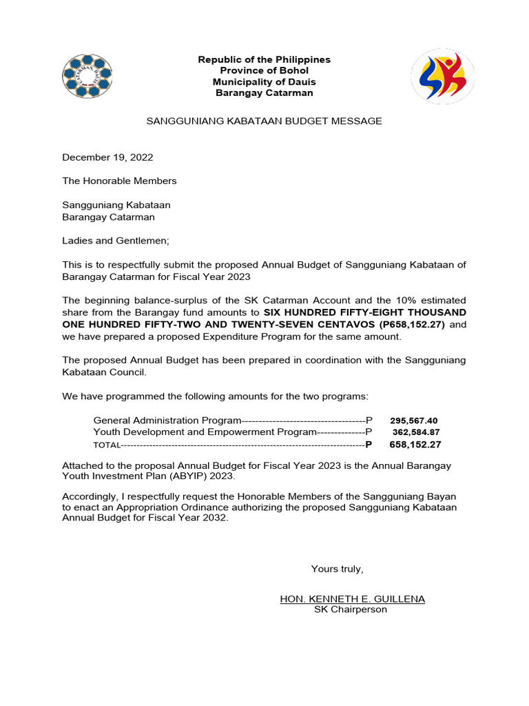 SK Annual Budget Message 2023 | PDF