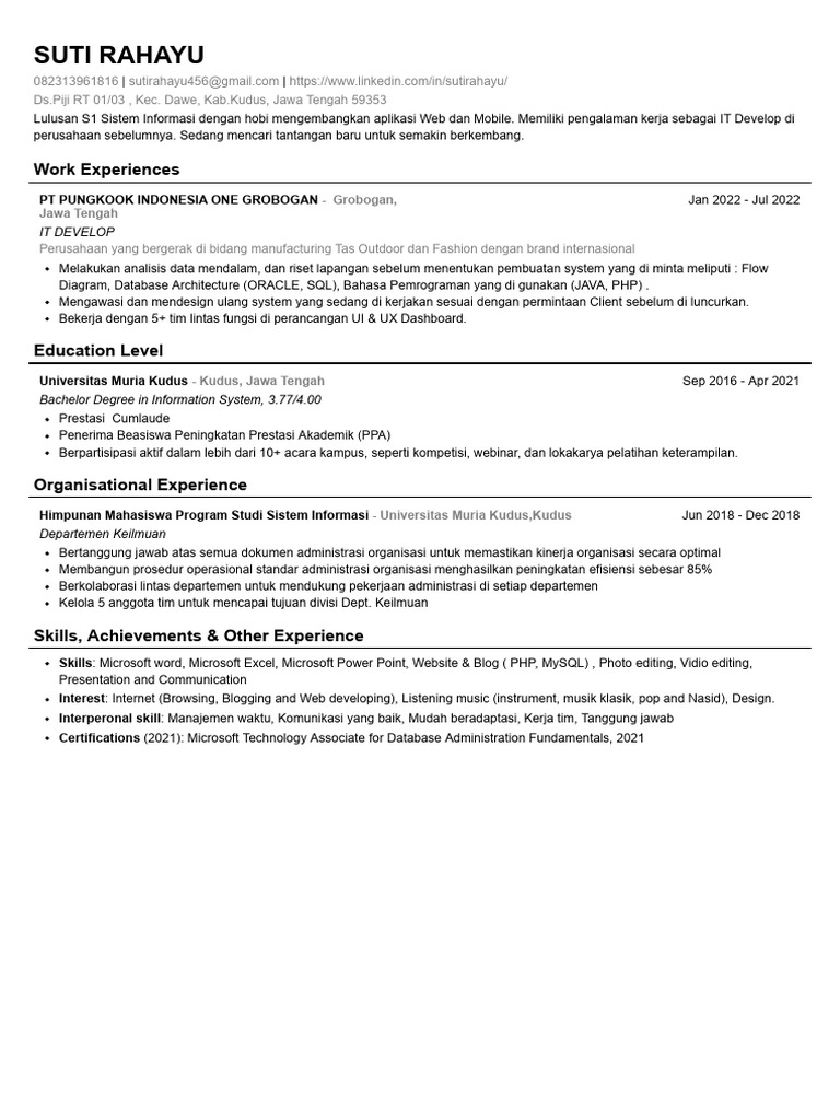 Suti Rahayu-Resume | PDF