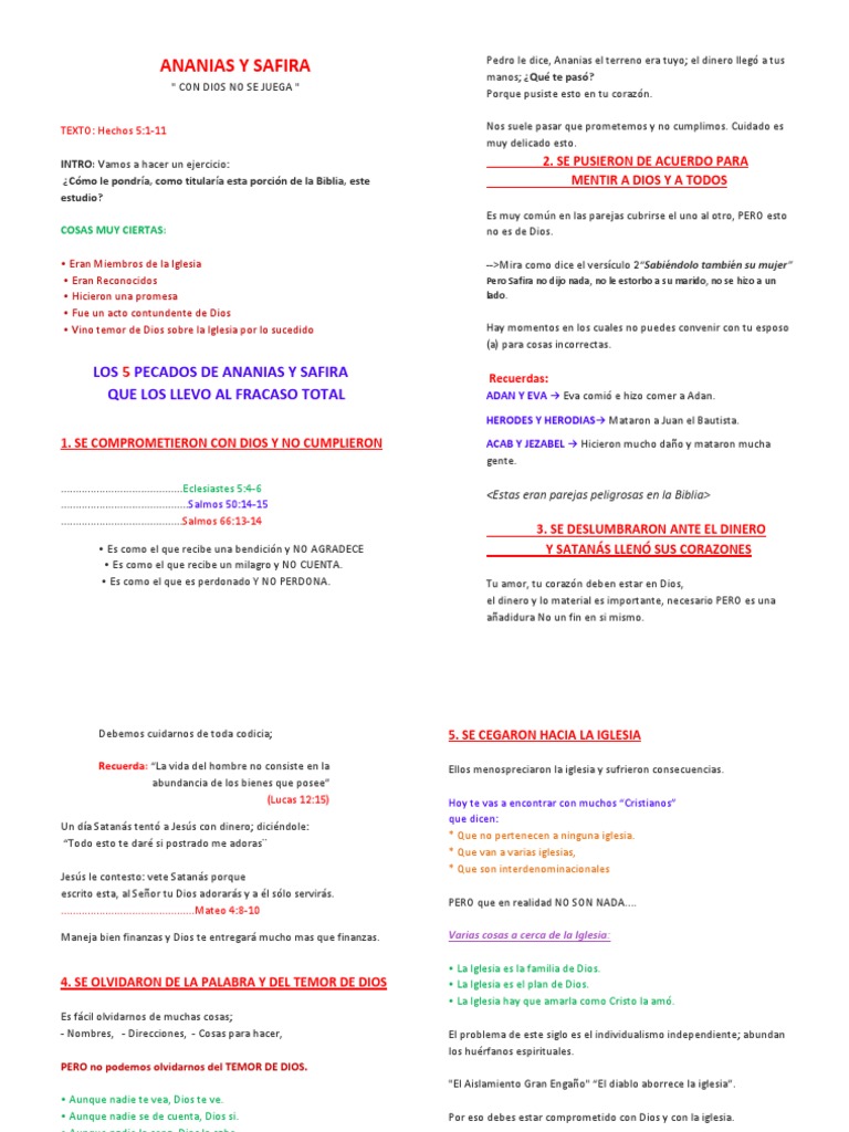 Lecciones de Ananías y Safira | PDF | Dios | Creencia religiosa y doctrina