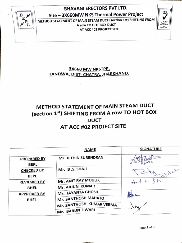 Method Statement of Main Steam Duct (Section 1) | PDF | Crane (Machine ...