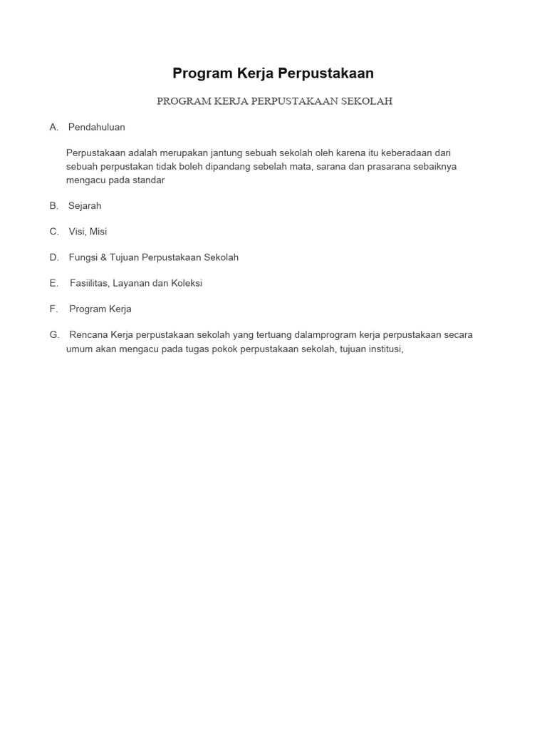 Program Kerja Perpustakaan 2023 - 2024 | PDF