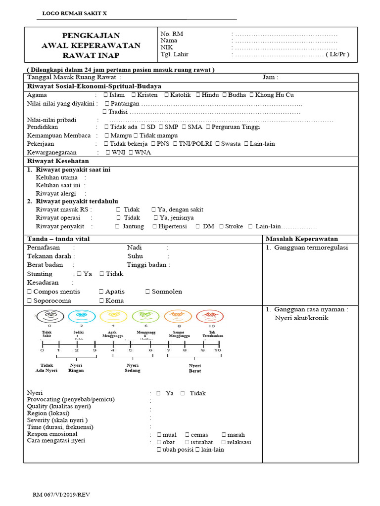 RM 067-Vi-2019 Rev Pengkajian Awal Keperawatan Pasien Rawat Inap | PDF