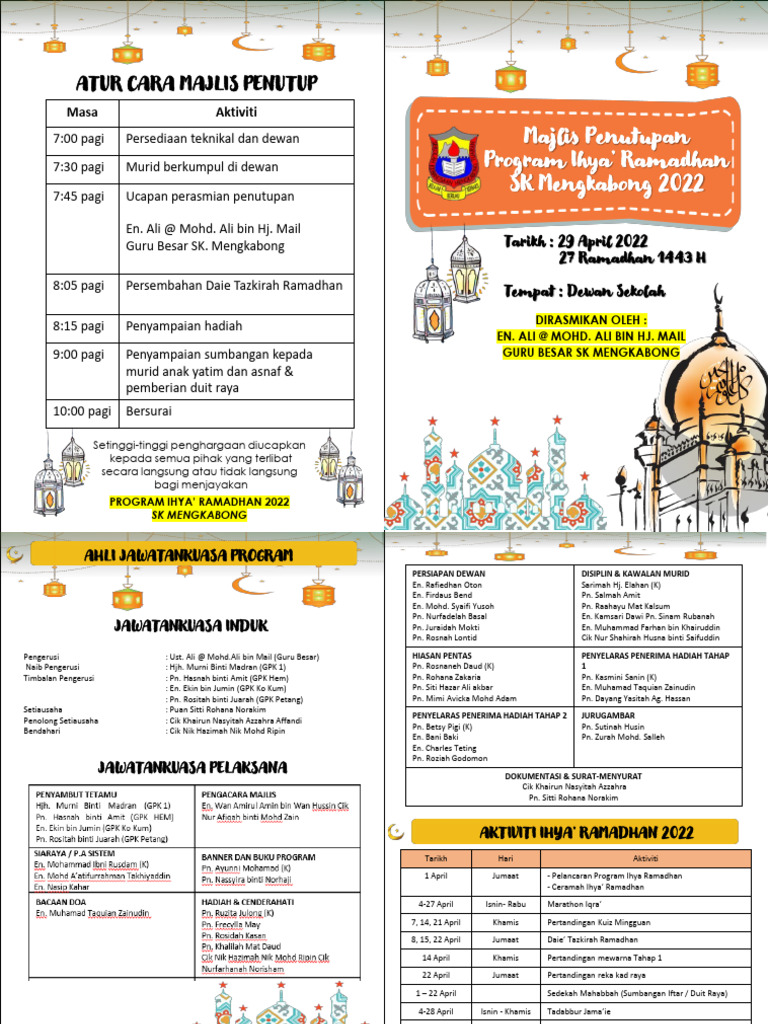 Buku Program Penutupan Ihya Ramadhan SK Mengkabong | PDF