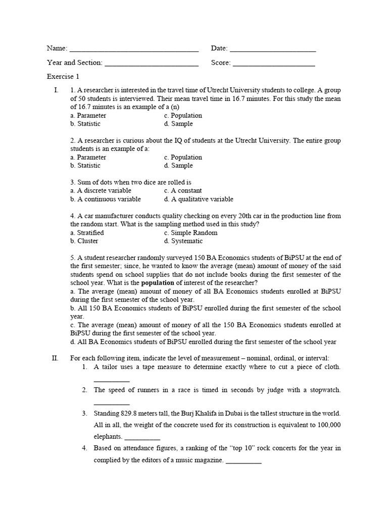 Exercise 1 | PDF | Sampling (Statistics) | Mean