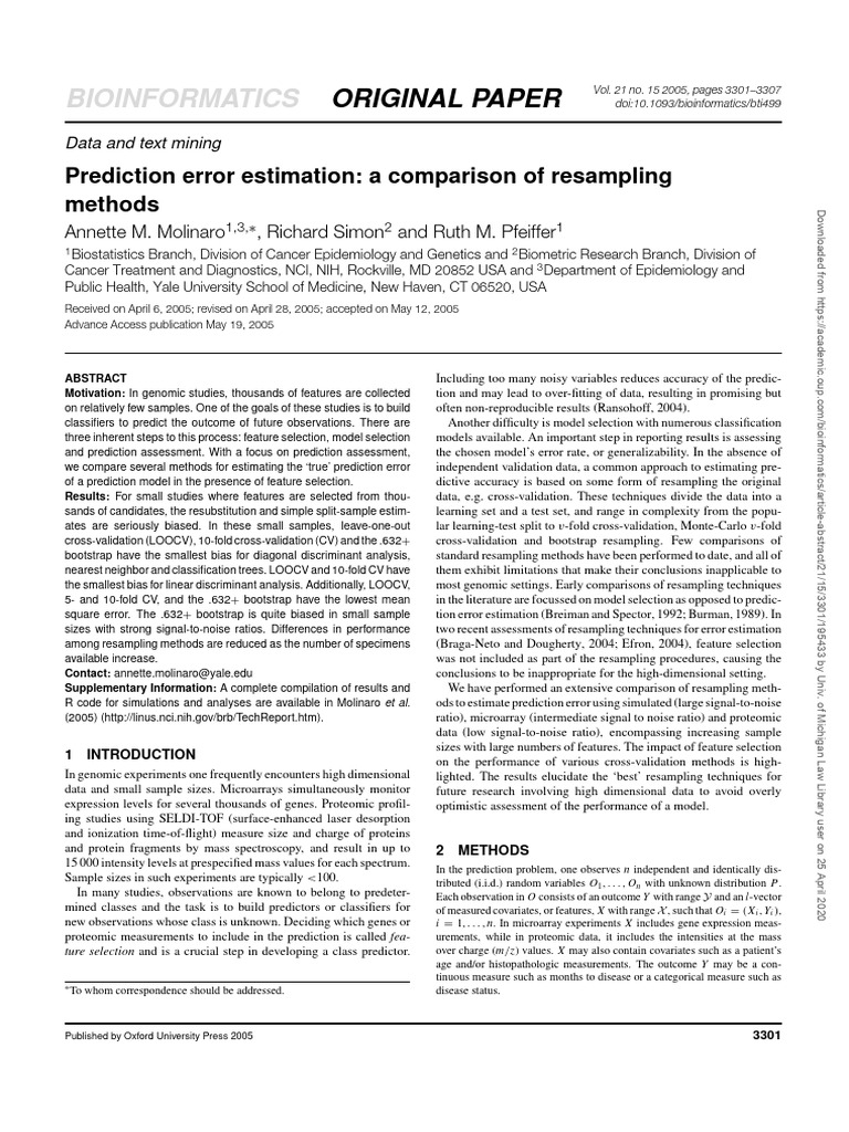 Paper3 - Prediction Error Estimation | PDF | Cross Validation (Statistics) | Bootstrapping ...