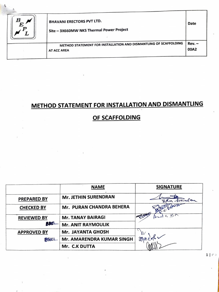 Method Statement For Installation and Dismantling of Scaffolding at ACC ...